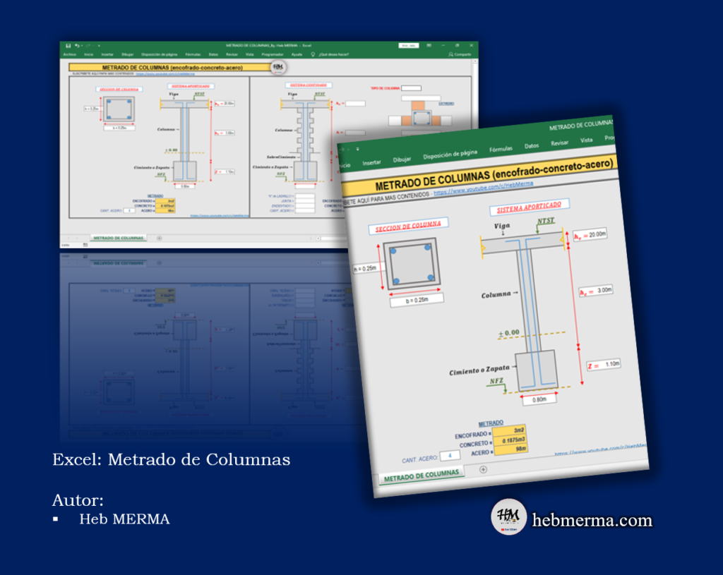 Excel para Metrado de Columna en SISTEMA APORTICADO y SISTEMA CONFINADO – Heb MERMA