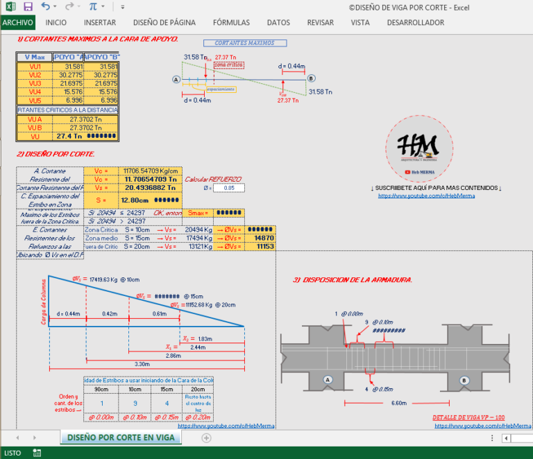 DISEÑO DE VIGA POR CORTE | Excel – Heb MERMA