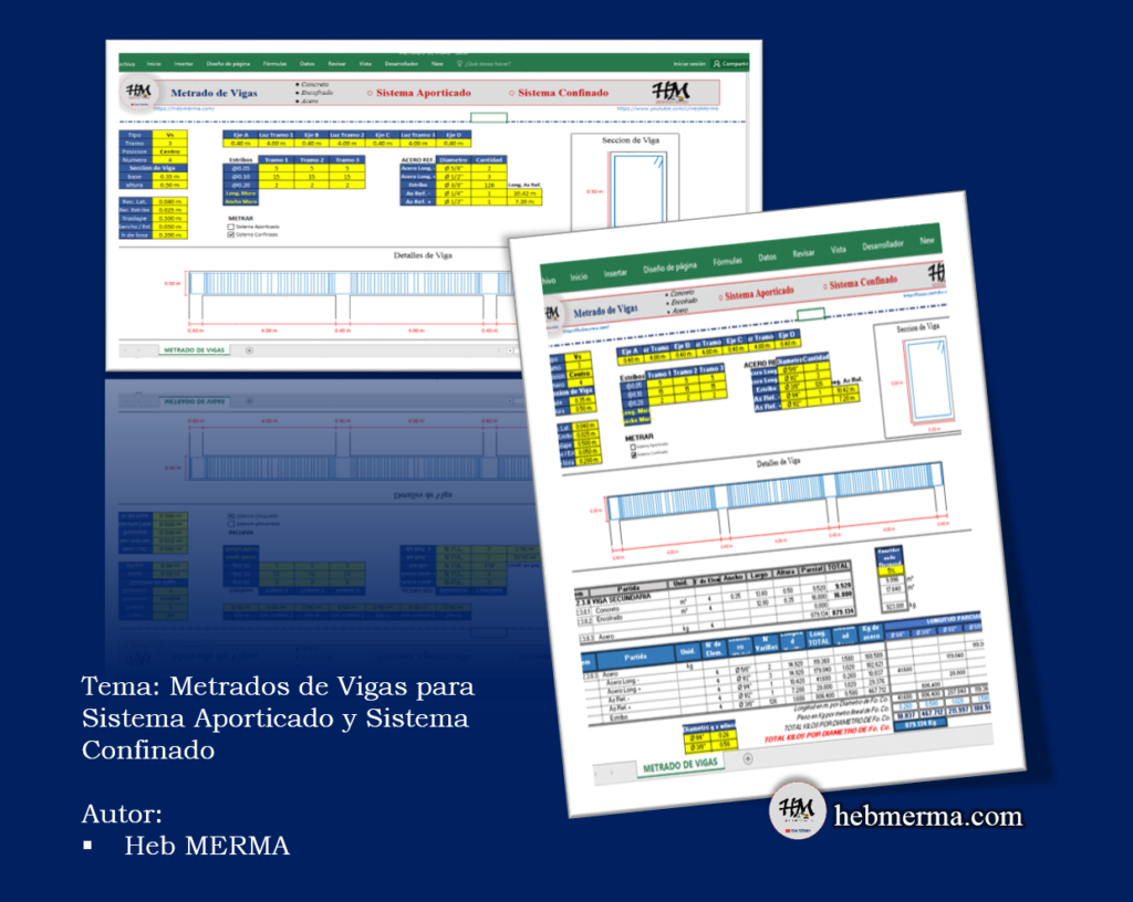 Excel de Metrado de Vigas de 1, 2 y 3 tramos para Sistema Aporticado y ...